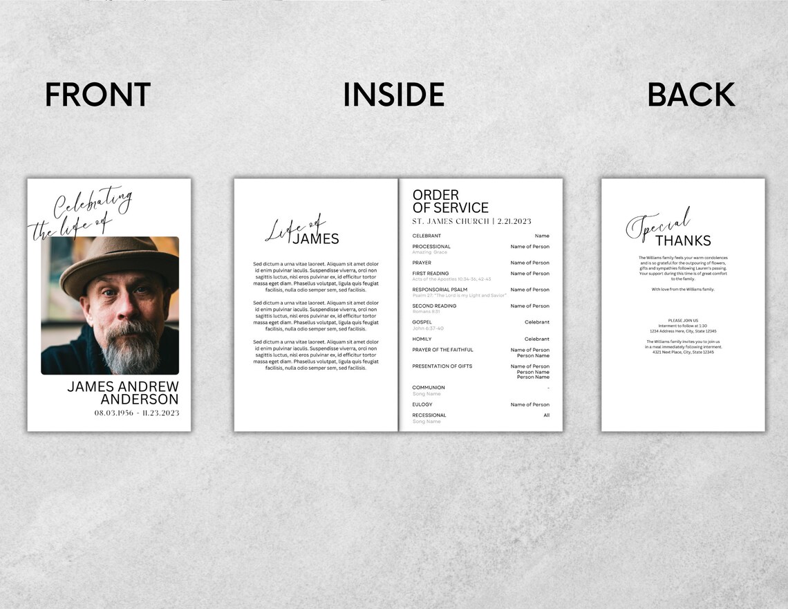 Catholic MASS Funeral Template for Men or Women| 4 Page Booklet Program ...