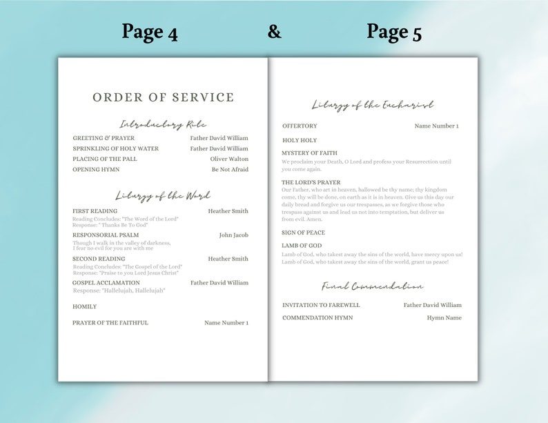 8 Page Catholic Mass Funeral Program Template | Instant Download | Edit ...