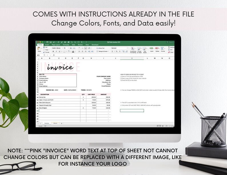Excel Simple Invoice | Spreadsheet Invoice With Formulas | Editable ...