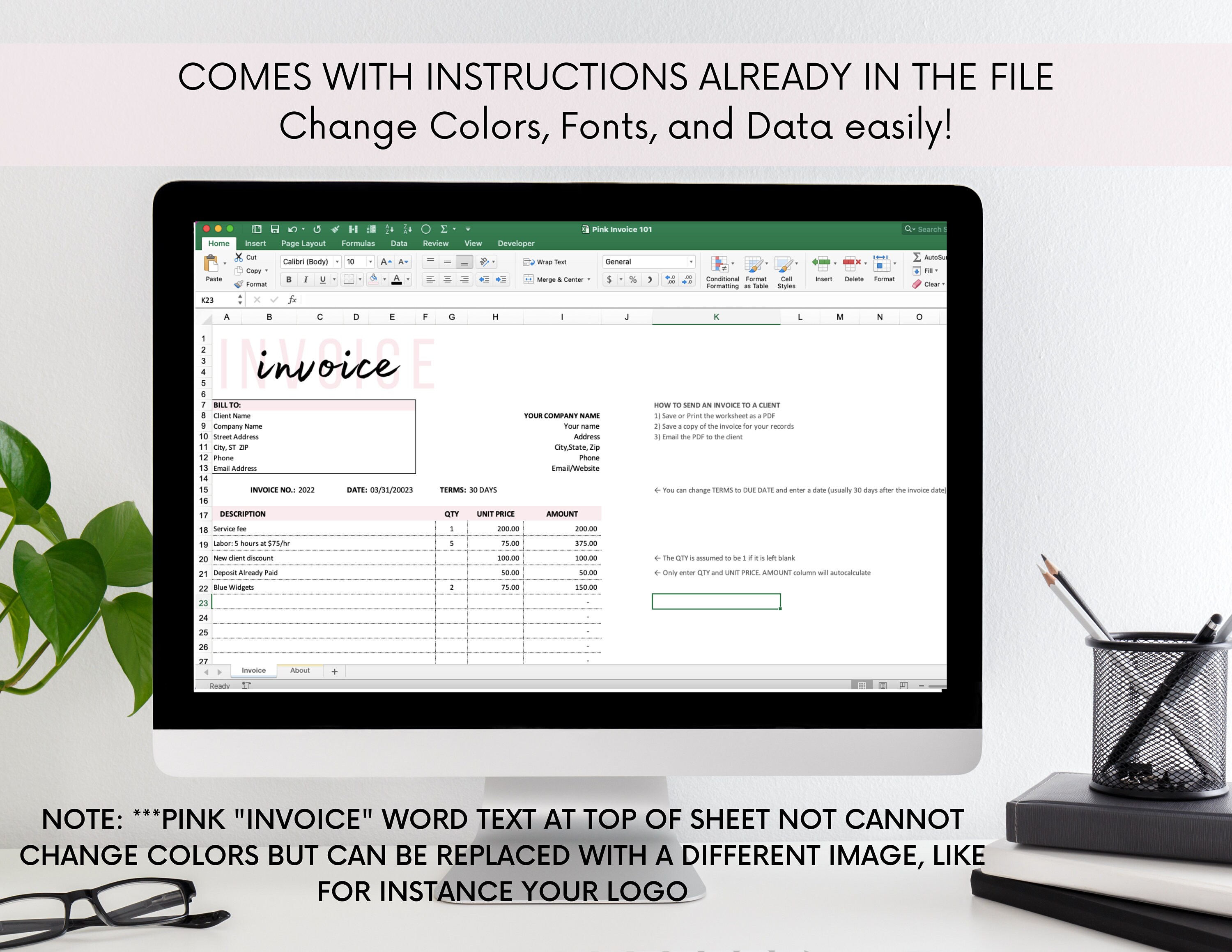 Excel Simple Invoice Spreadsheet Invoice With Formulas Editable ...
