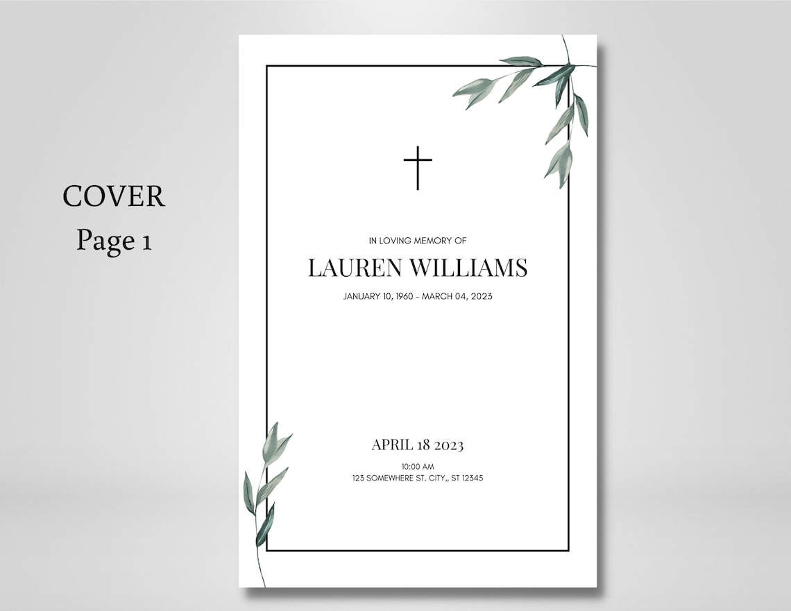 Catholic Funeral Program Template | 4 Page Booklet Format | Editable In