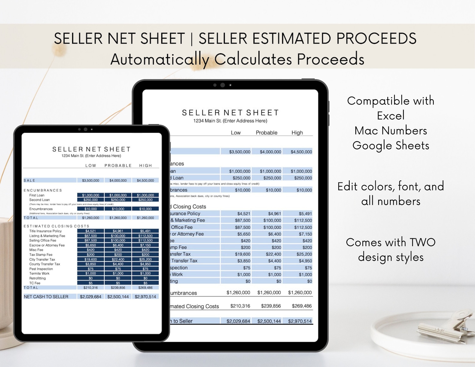 Seller Net Sheet Template: Estimated Proceeds (digital Download) - Etsy