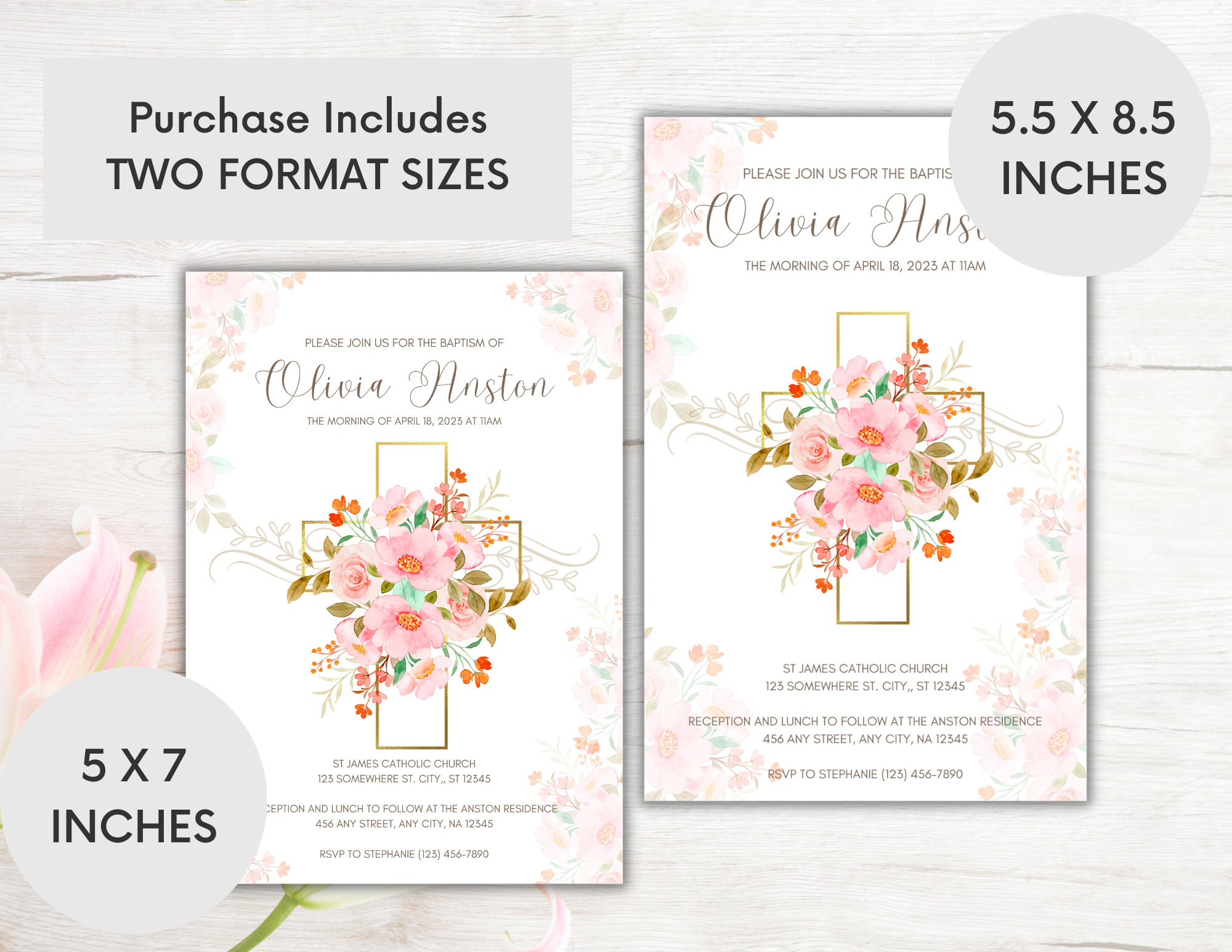 Catholic Baptism Invitation Template | Christening Invite | Includes 5 ...