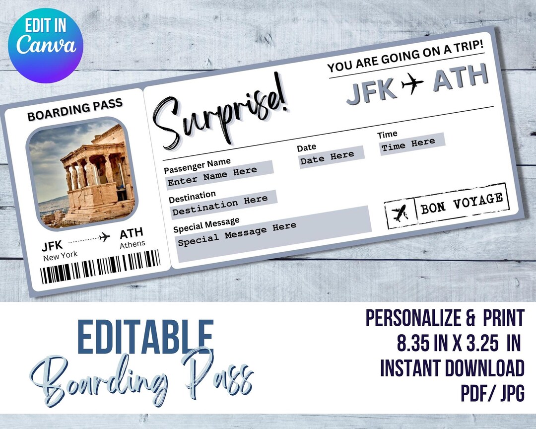 Surprise Trip Reveal, Boarding Pass Template Instant Download, Editable ...