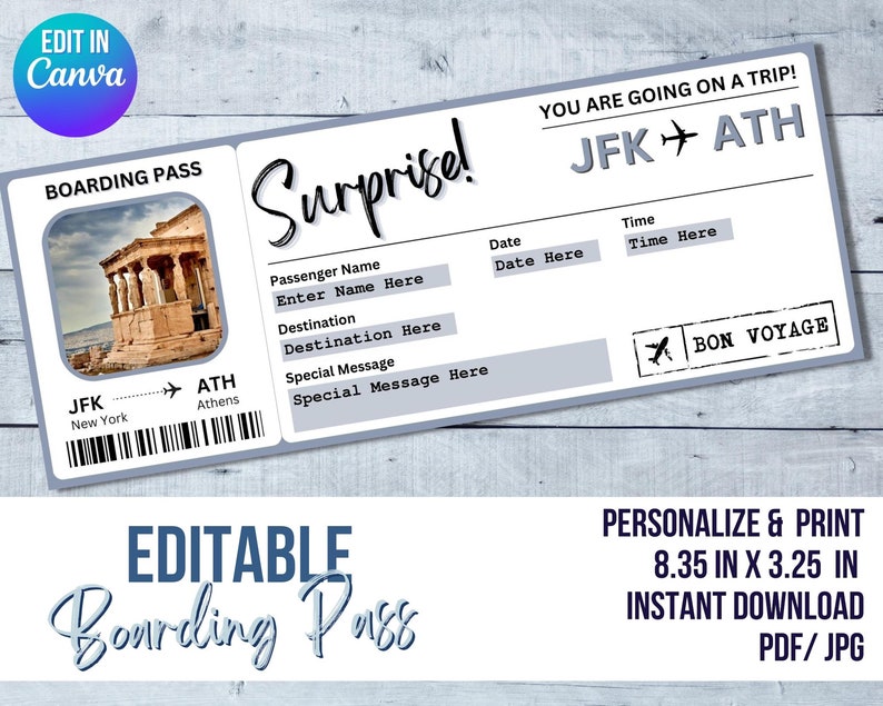 Surprise Trip Reveal Boarding Pass Template Instant Download - Etsy
