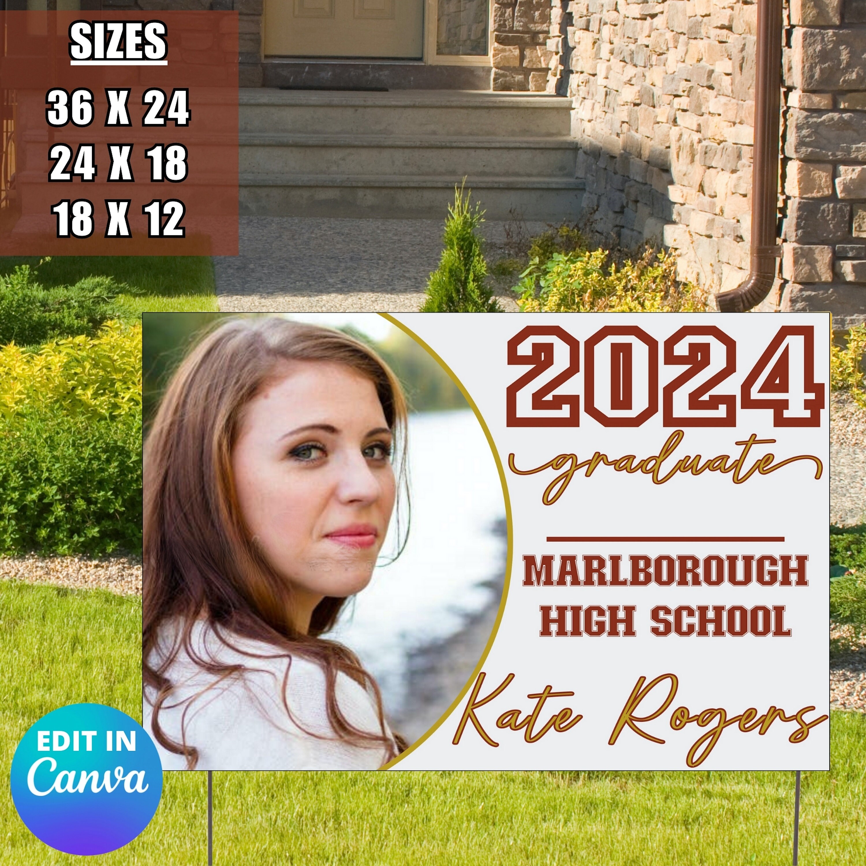 Graduation Yard Sign Canva Template, Class of 2024 Grad Sign, High ...