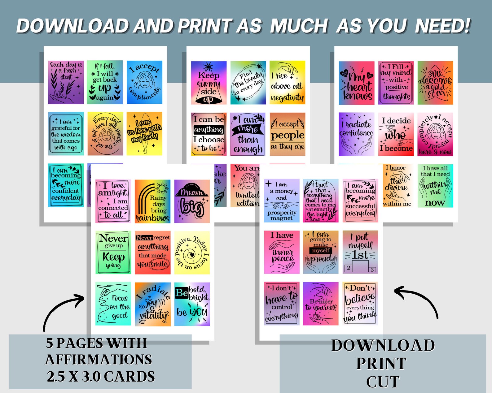 Printable Daily Positive Affirmation Cards for Self Love Healing ...