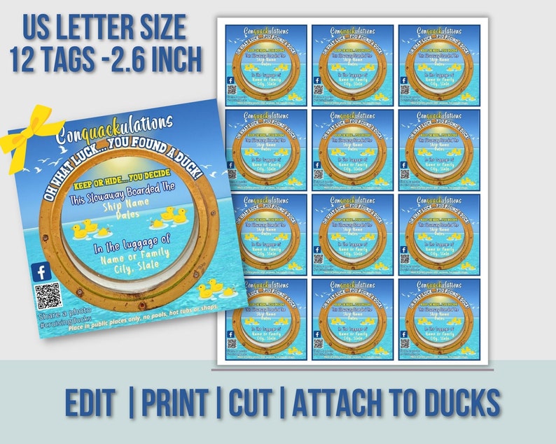 Cruise Rubber Ducks Personalized Tags Canva Template - Etsy