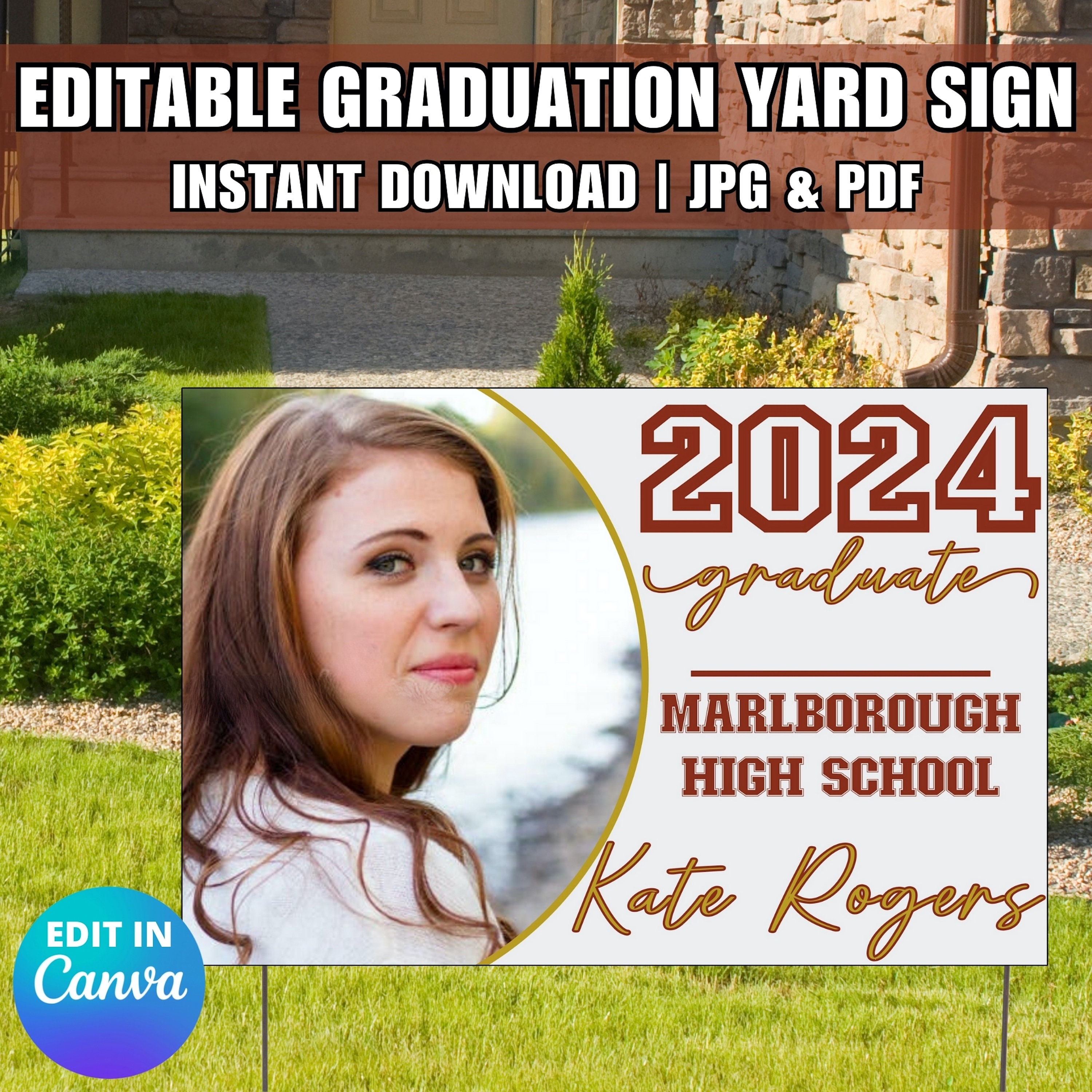 Graduation Yard Sign Canva Template, Class of 2024 Grad Sign, High ...