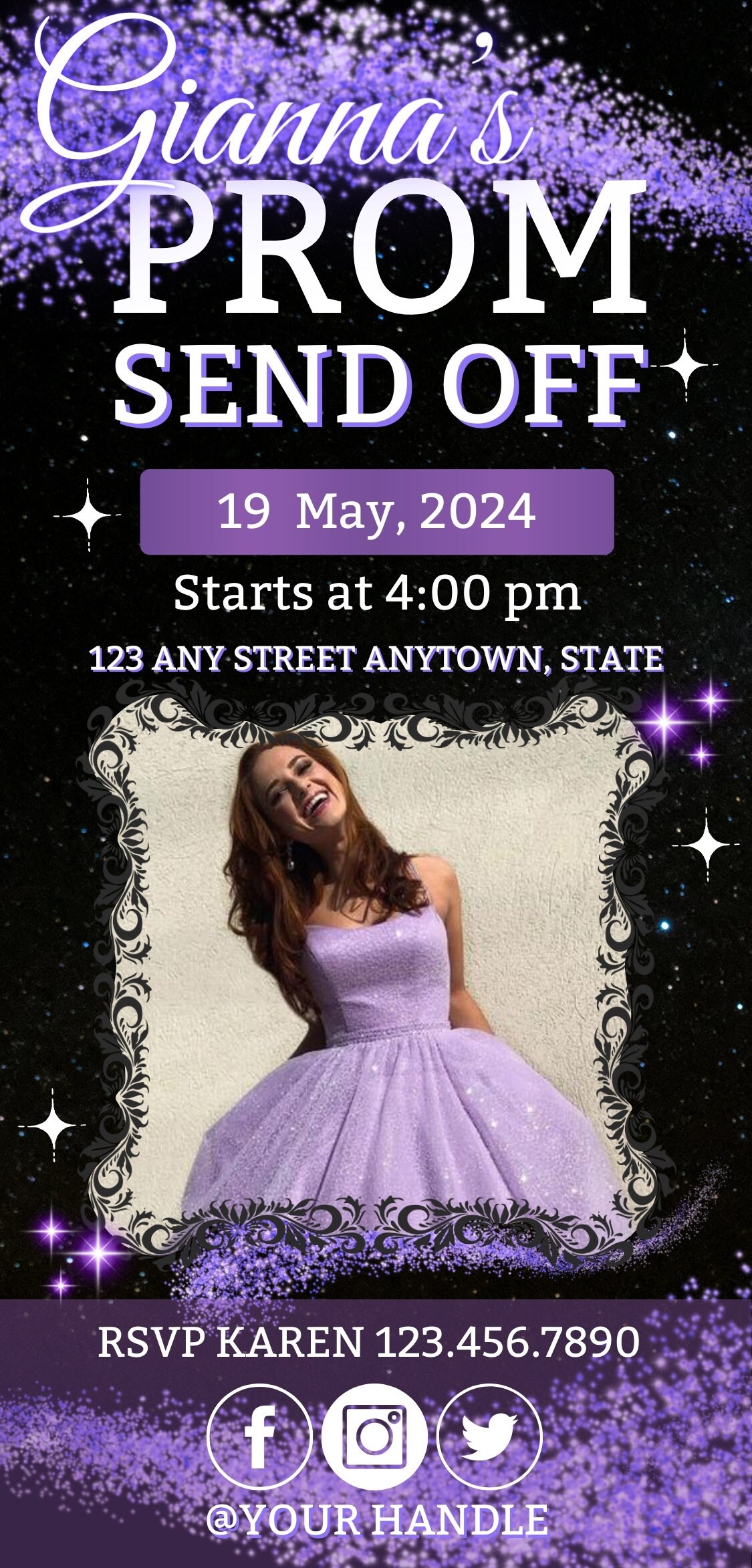Animated Purple Prom Send off Video Invitation, Digital Prom Party ...