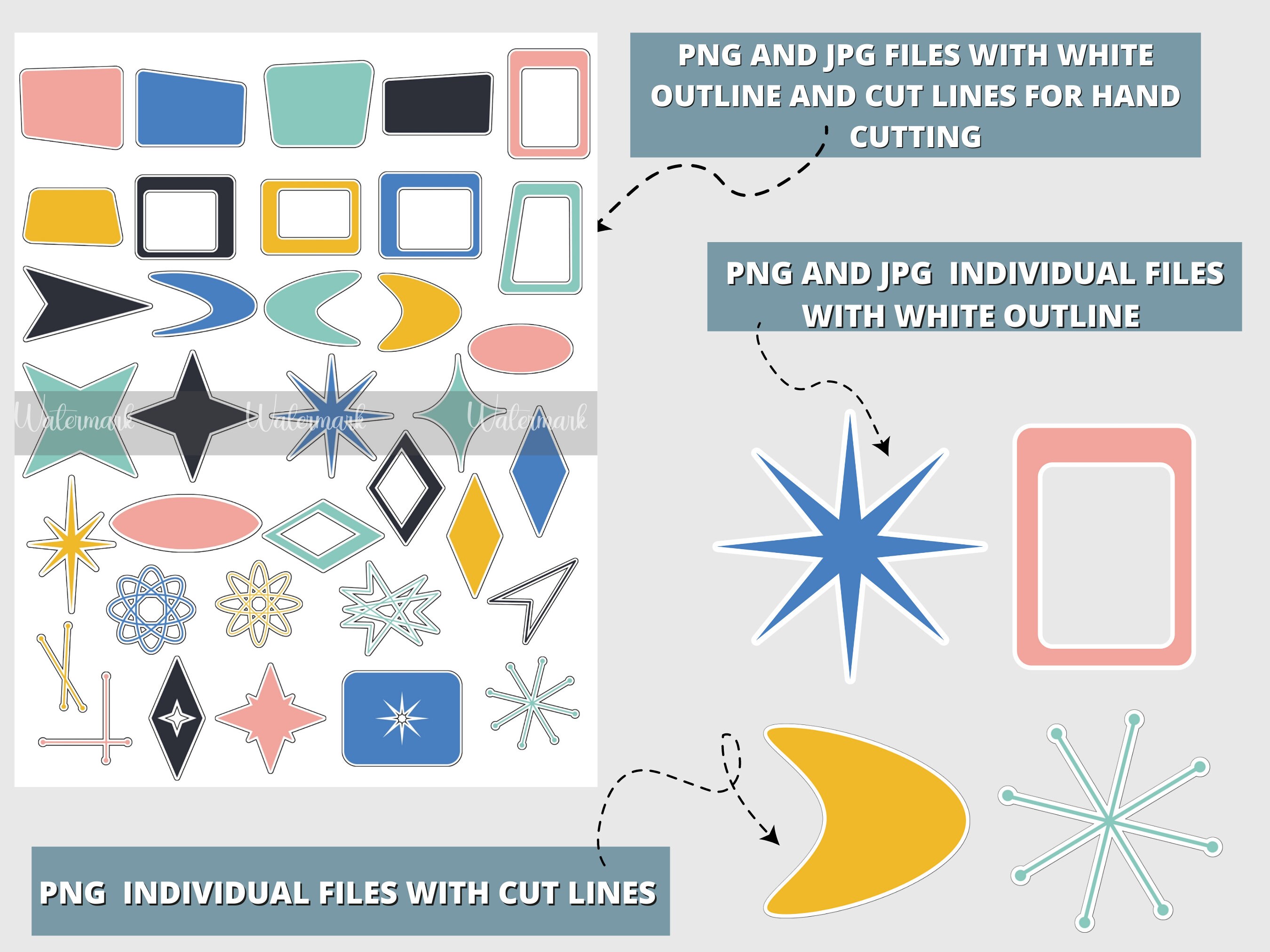 Printable Mid Century Modern Stickers for Planner & Crafts, Retro ...