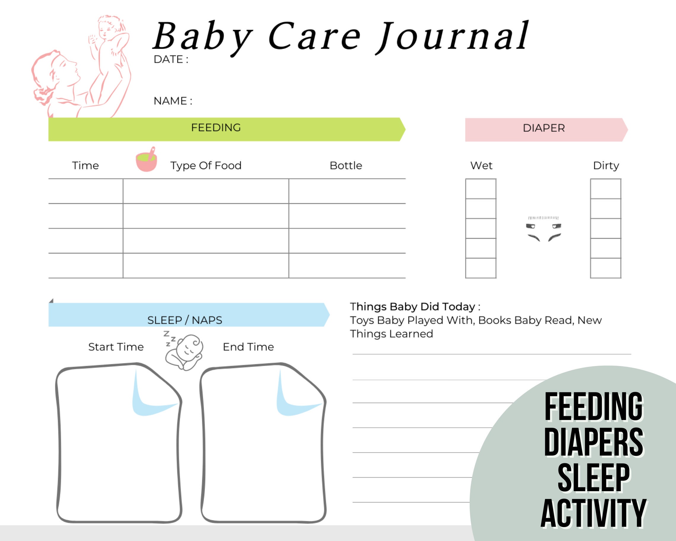 Printable Baby Care Tracker Log for New Mom Nanny or - Etsy