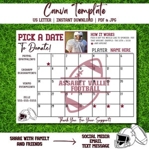 Pick a Date Calendar Fundraiser, Football Fundraiser Calendar, Pay for ...