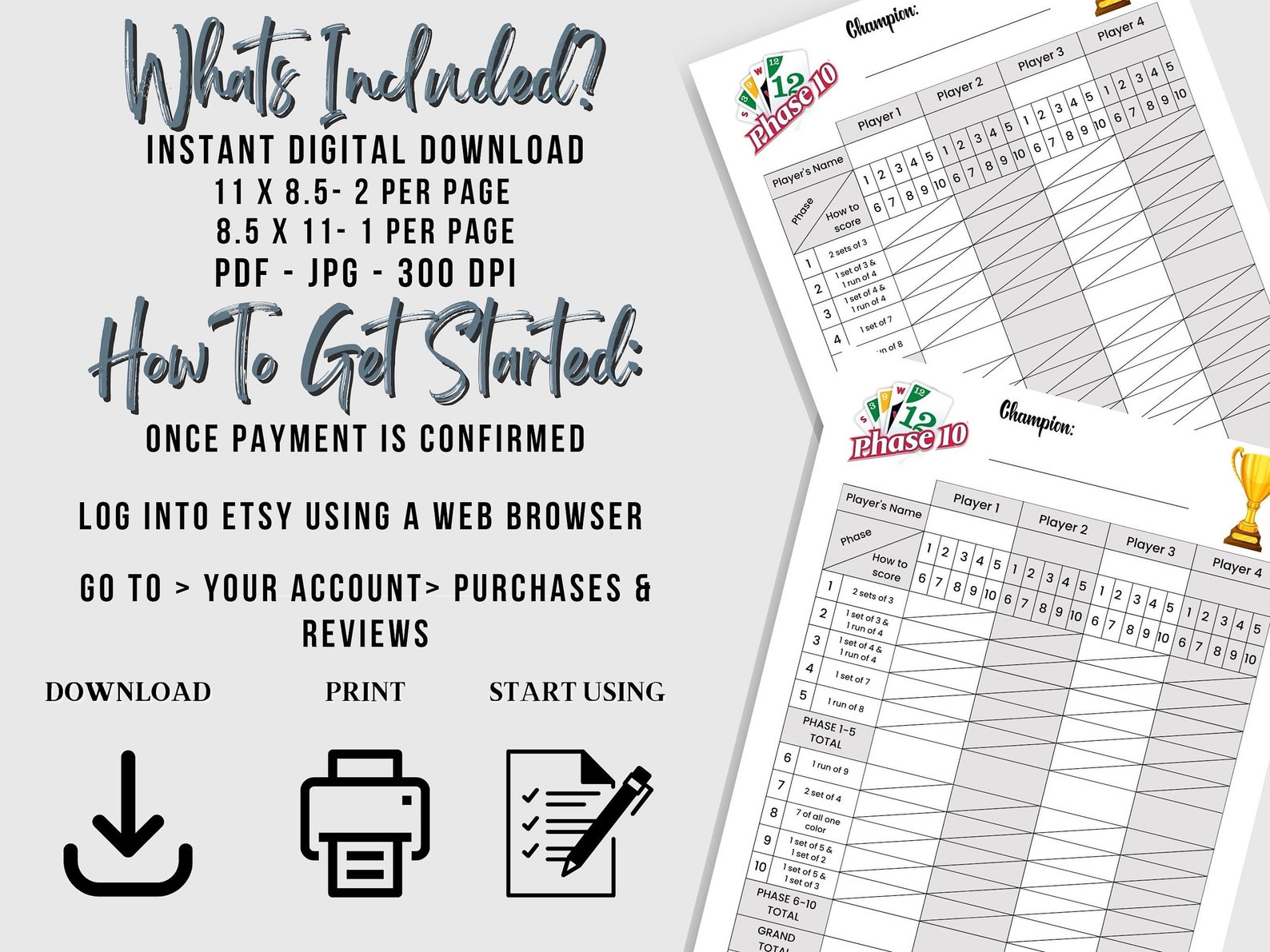 Phase 10 Score Card Printable: PDF Score Sheet (digital Download) - Etsy