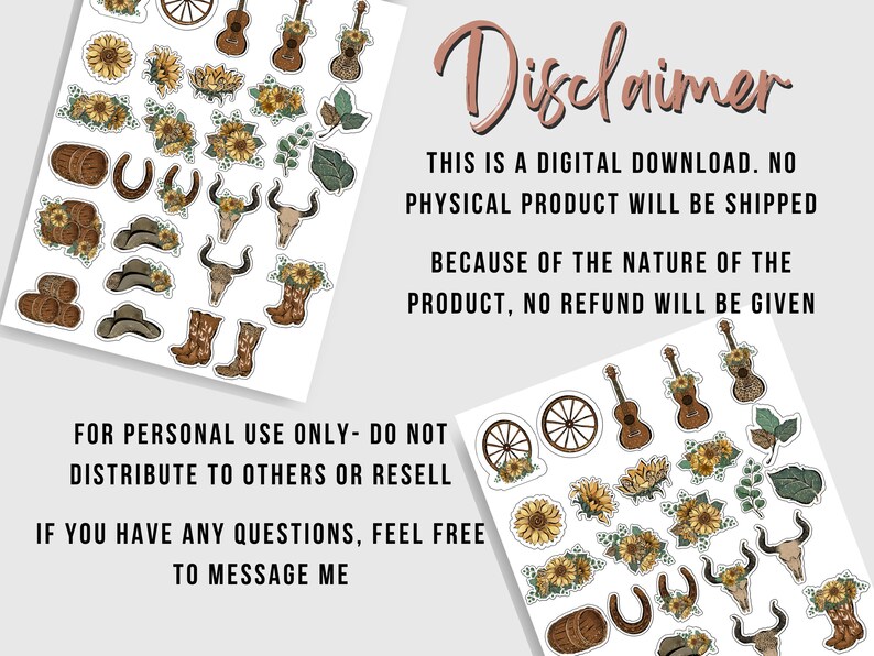 Country Western Printable Sticker Sheet Print and Cut Cowgirl - Etsy