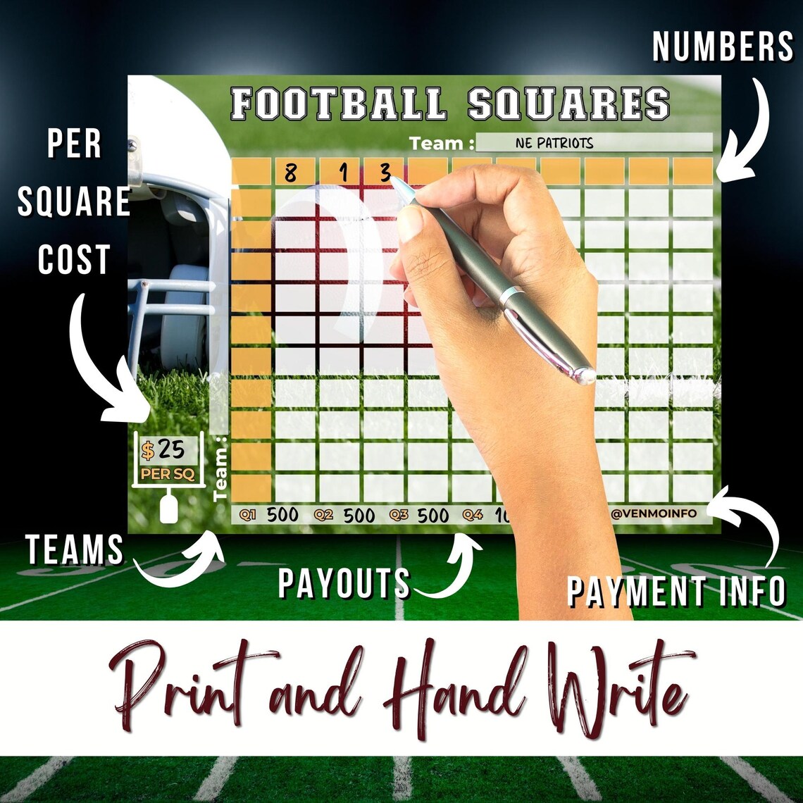 Football Squares Printable Template, Superbowl Squares Printable ...