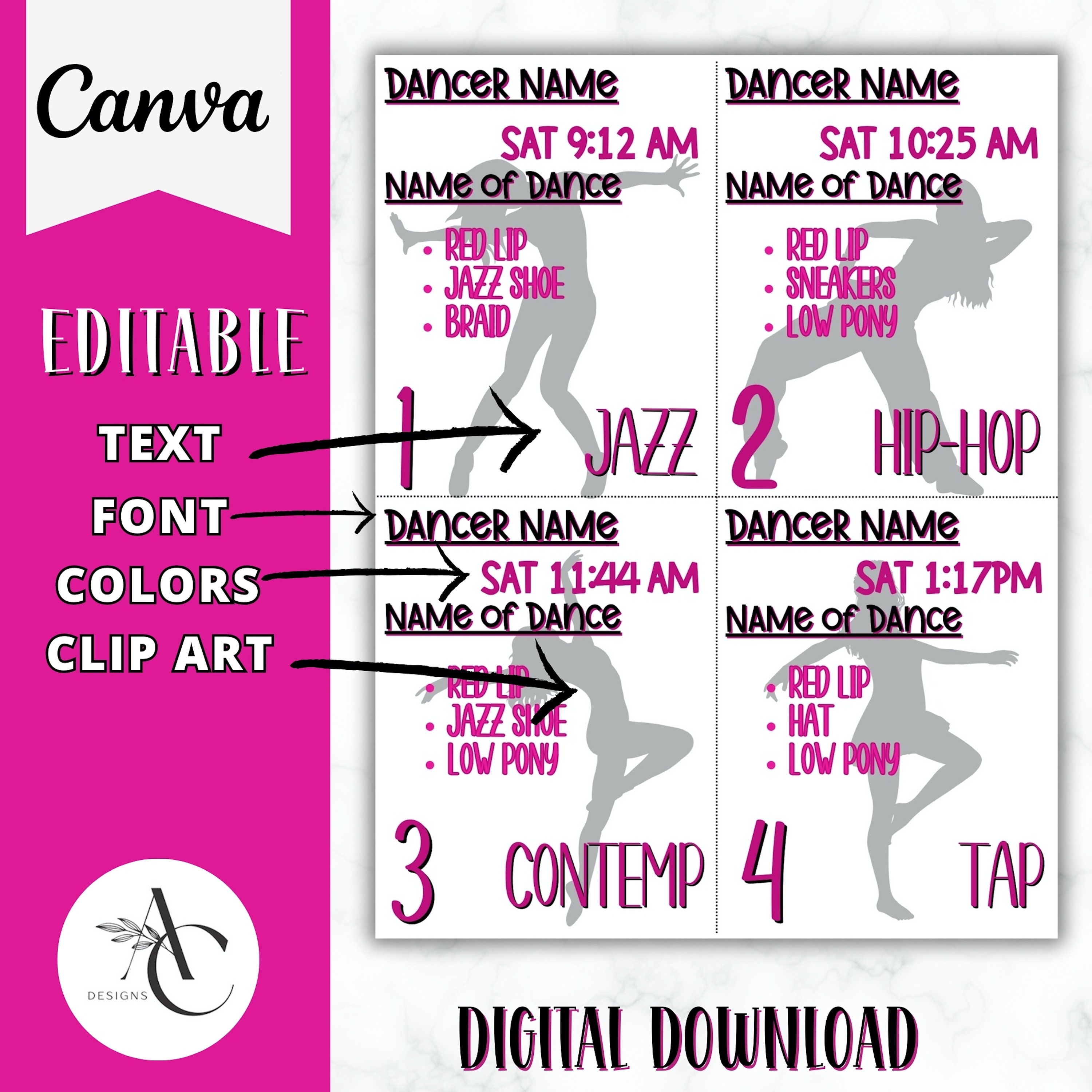 Dance Competition Bundle: Garment Bag Tags, Schedule, Checklists ...
