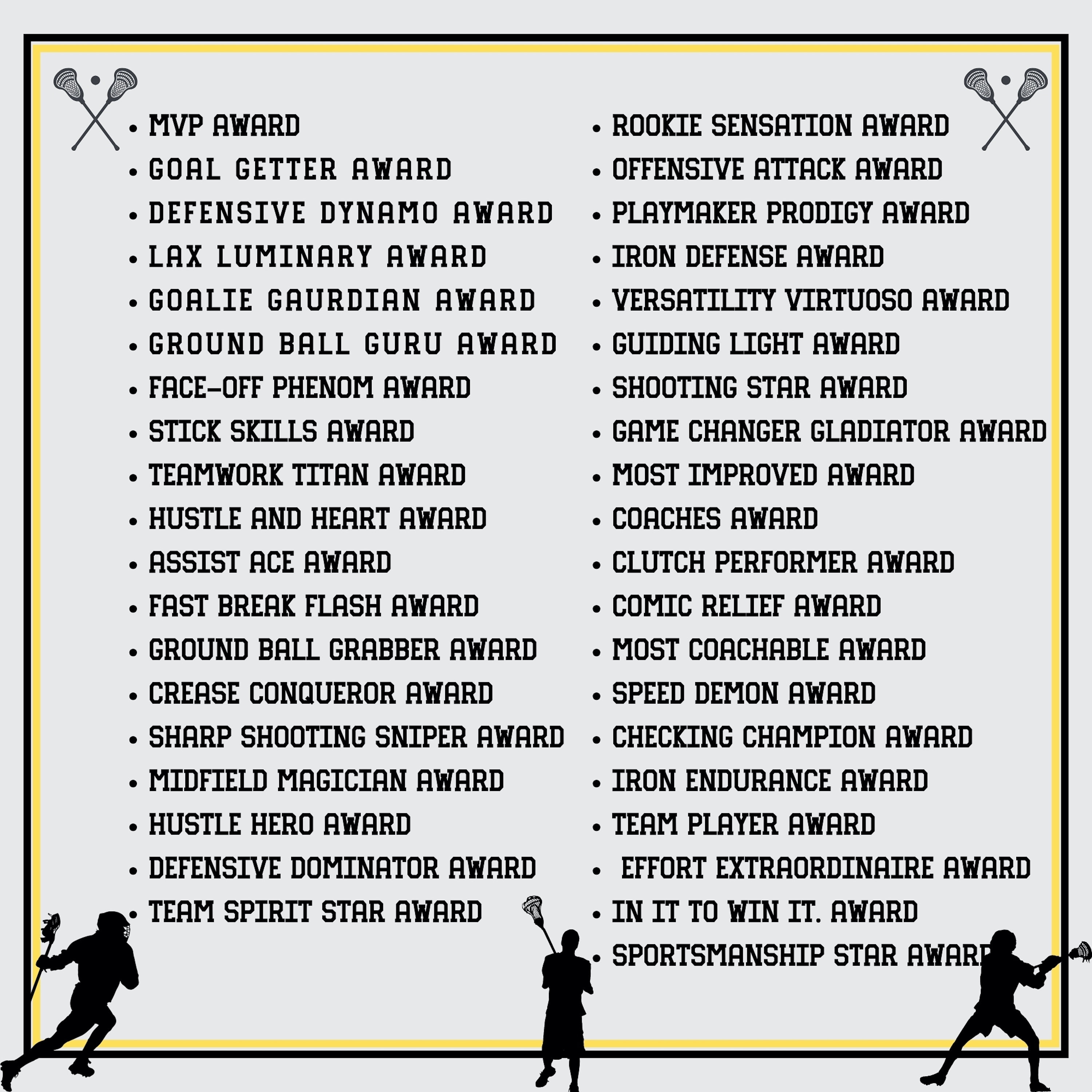 Personalized Lacrosse Award Certificates: MVP, Team, End-of-season ...