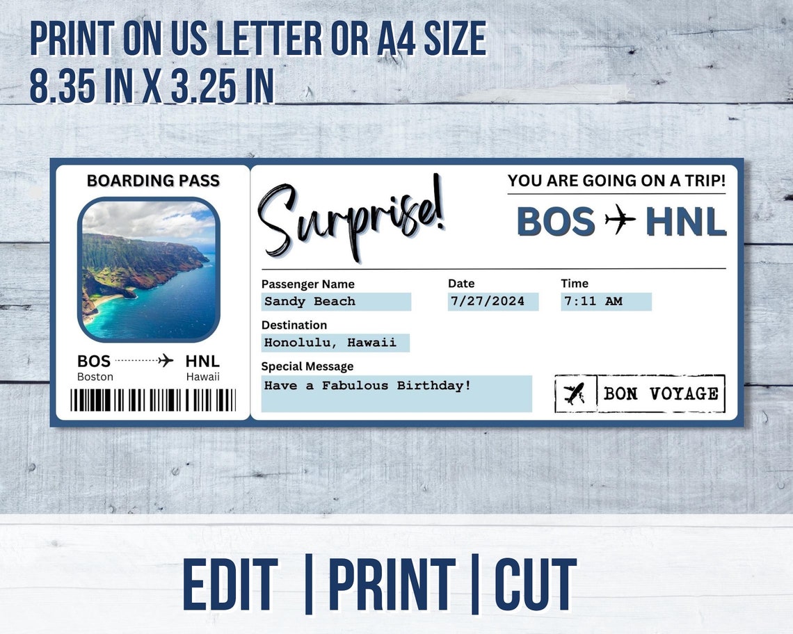 Surprise Trip Reveal Boarding Pass Template Instant Download - Etsy