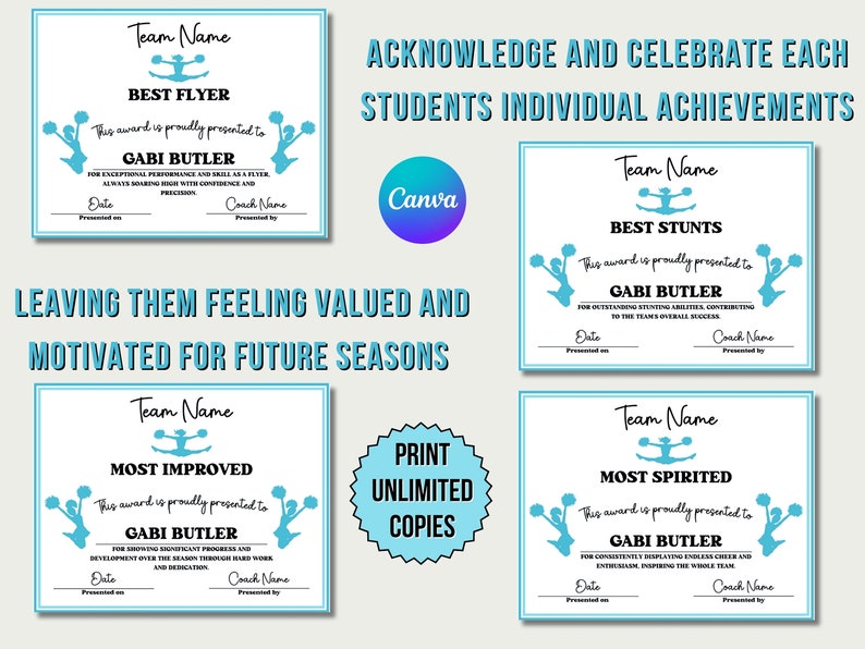 Cheer Awards Certificate Template: Editable Cheerleading Team Gifts ...