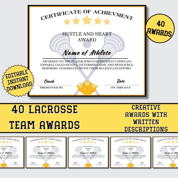 Lax Team Sports Award Certificates