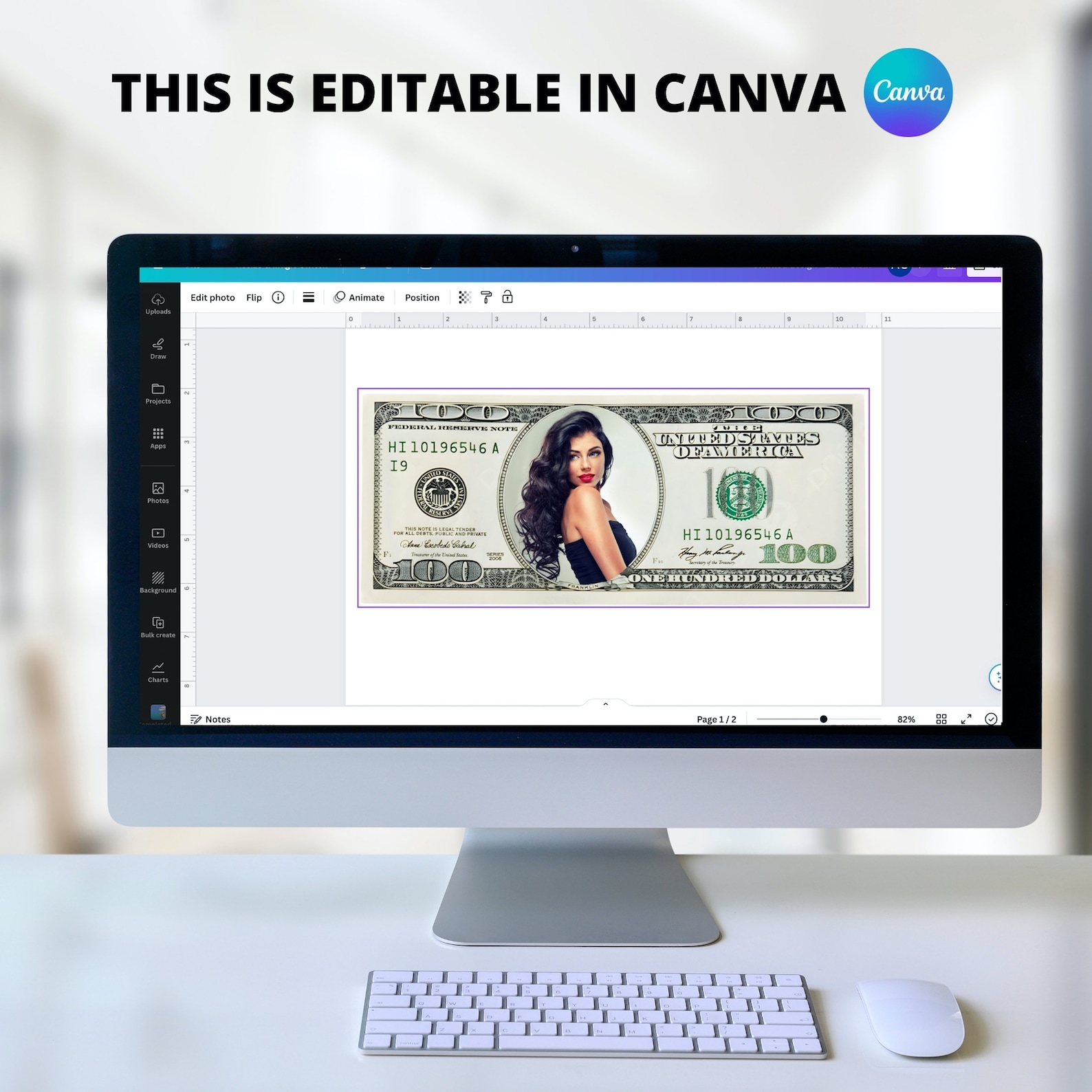 Dollar Bill Template, Your Face on Money, Personalized Dollar, Editable ...