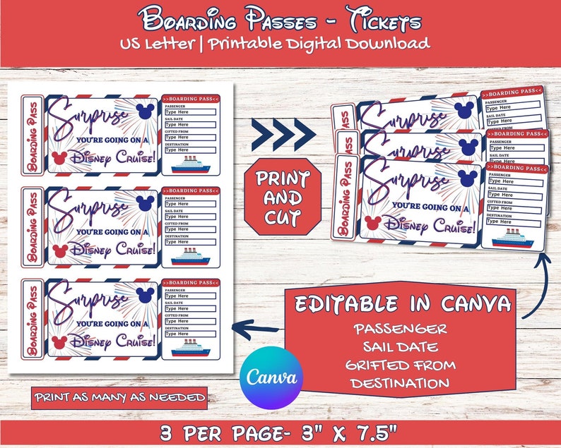Disney Cruise Trip Reveal Bundle, Scavenger Hunt, Editable Tickets ...