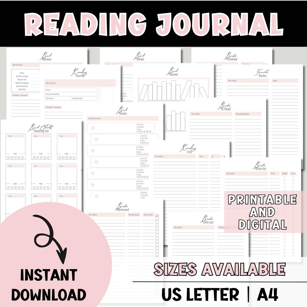Printable Reading Journal, Digital Book Journal, Printable Reading ...
