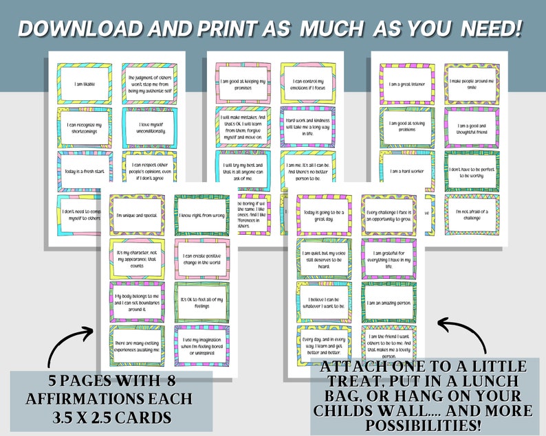 Children's Positive Affirmation Cards Set of 32 Printable - Etsy