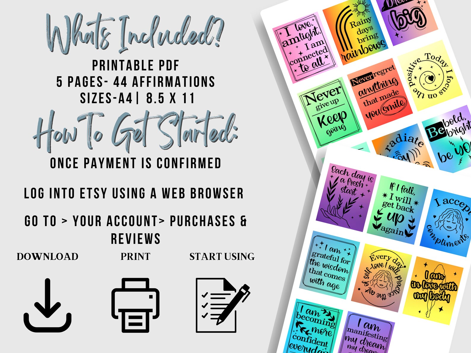 Printable Daily Positive Affirmation Cards for Self Love Healing ...