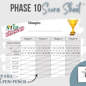 Phase 10 Score Card Printable: PDF Score Sheet (digital Download) - Etsy