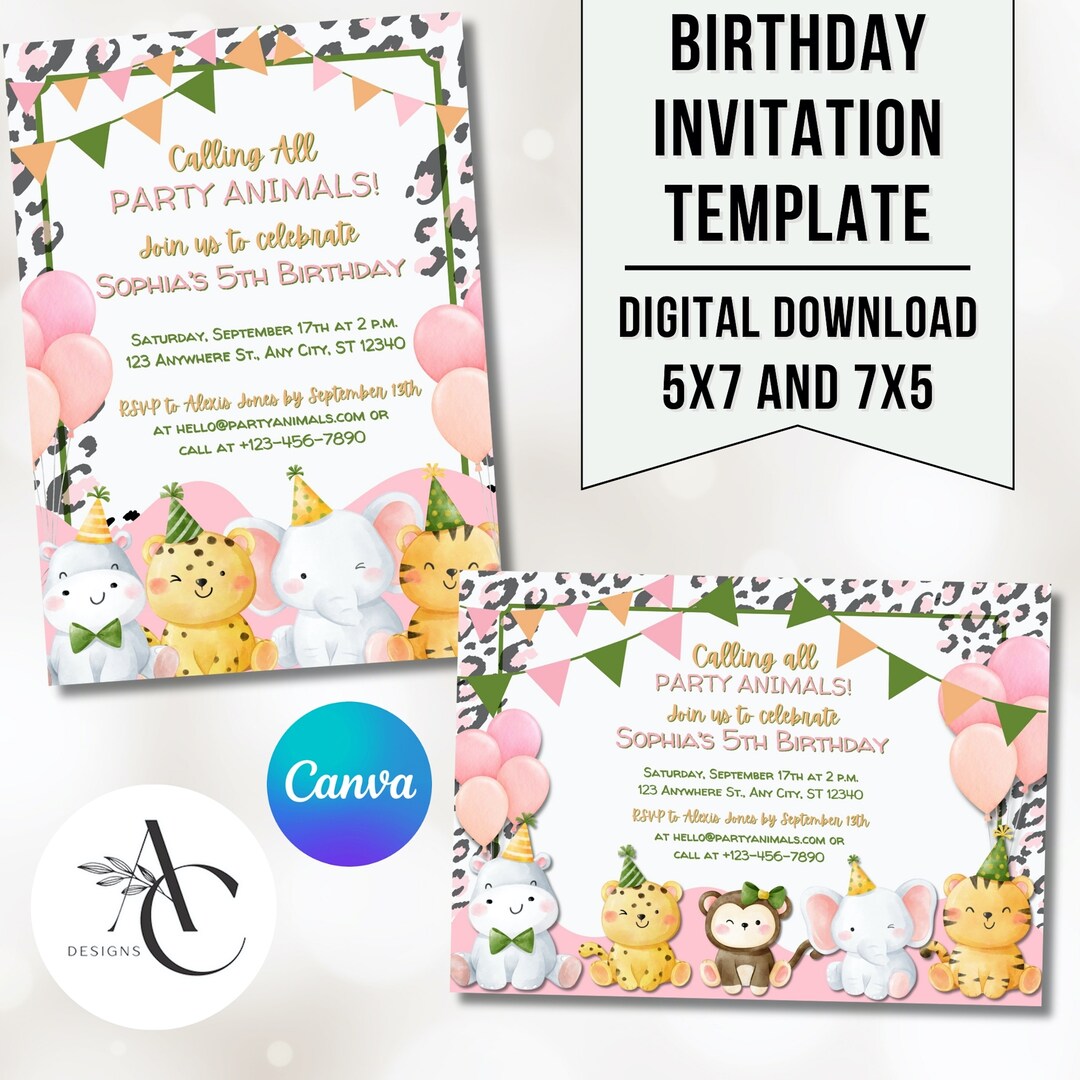 Party Animals Invitation: Jungle Birthday, Leopard Print Editable ...