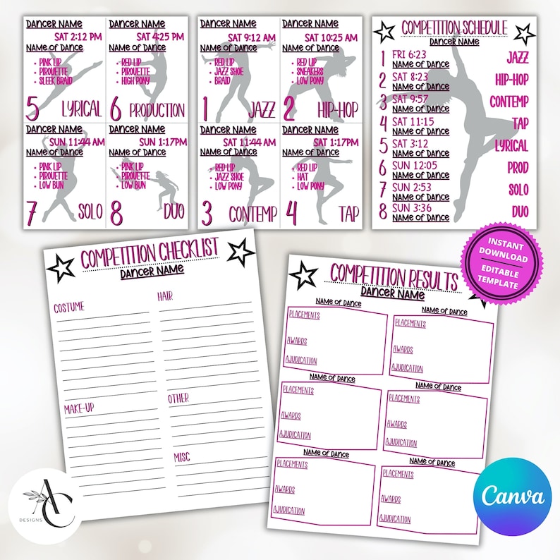 Dance Competition Bundle: Garment Bag Tags, Schedule, Checklists ...