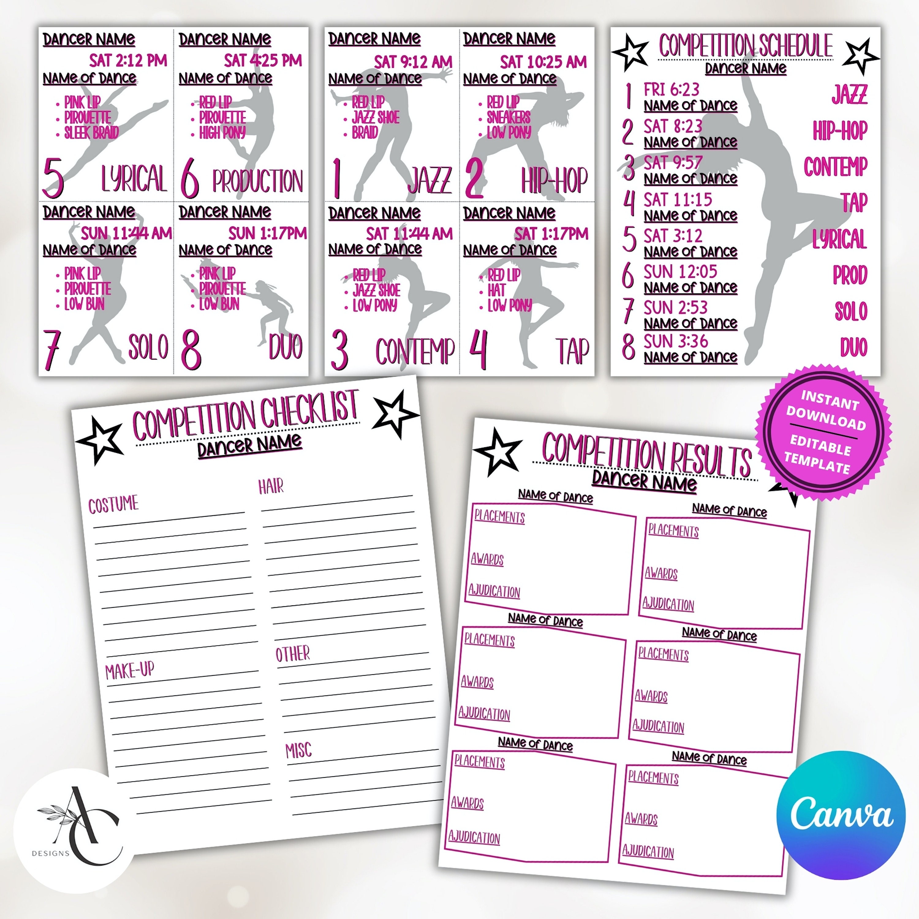 Dance Competition Bundle: Garment Bag Tags, Schedule, Checklists ...