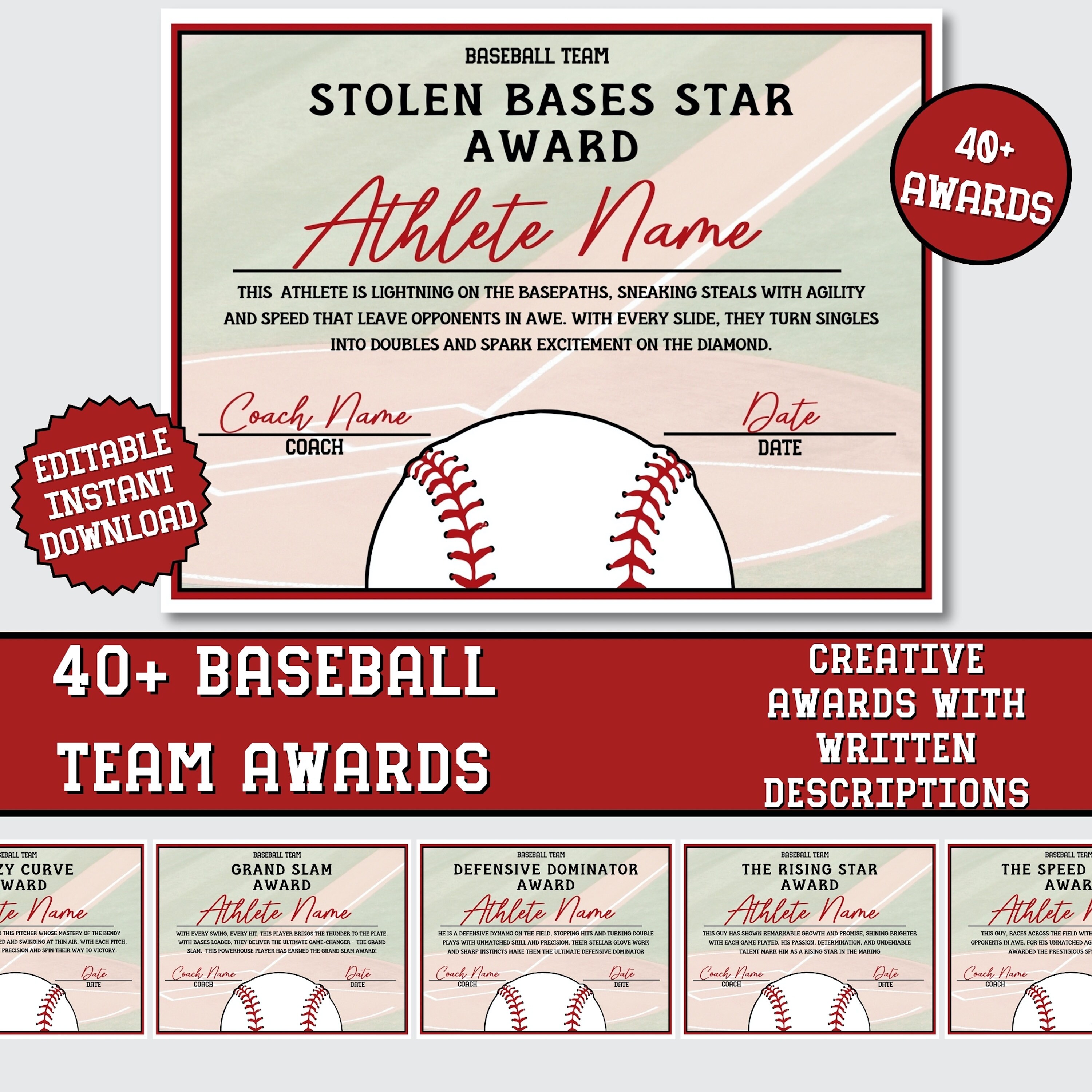 Baseball Team Award Bundle, Participation, Recognition, Coach and Team ...