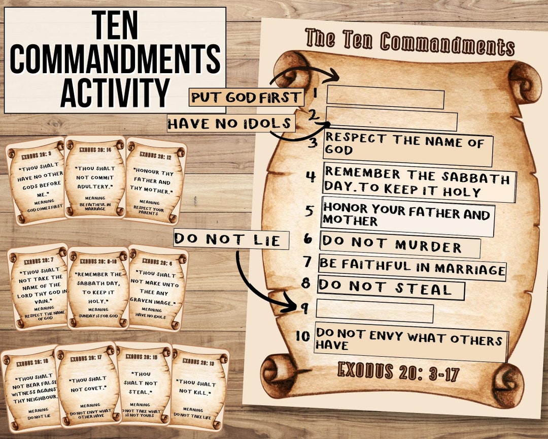 10 Commandments Homeschool Printable With Scripture Cards, Sunday ...
