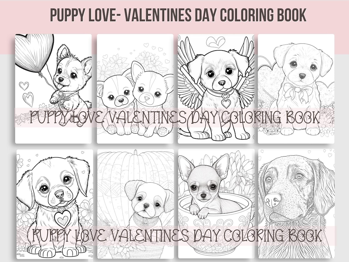 Cute Dogs Printable Coloring Book Grayscale Coloring Book - Etsy