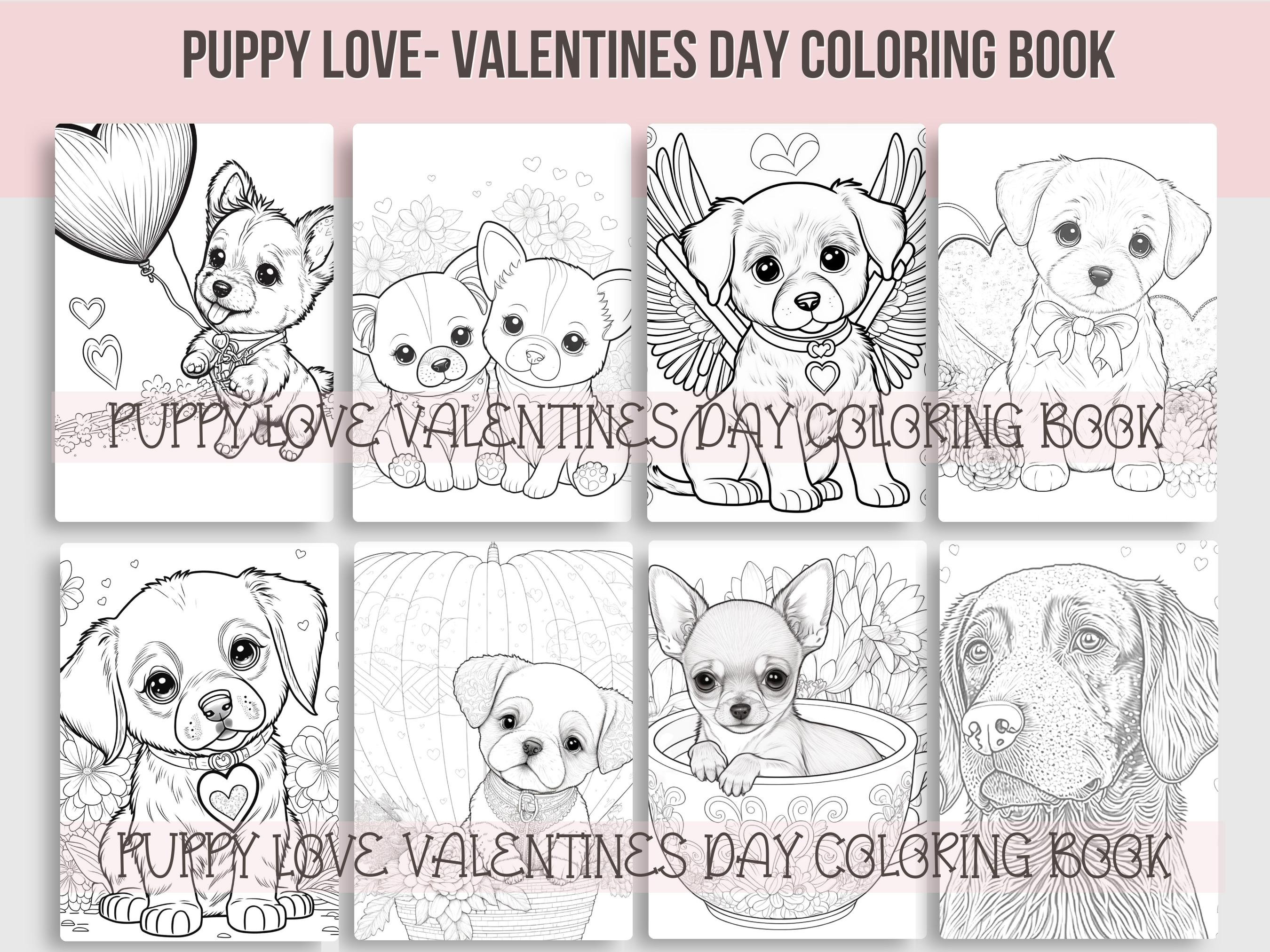 Cute Dogs Printable Coloring Book, Grayscale Coloring Book PDF, Puppies ...