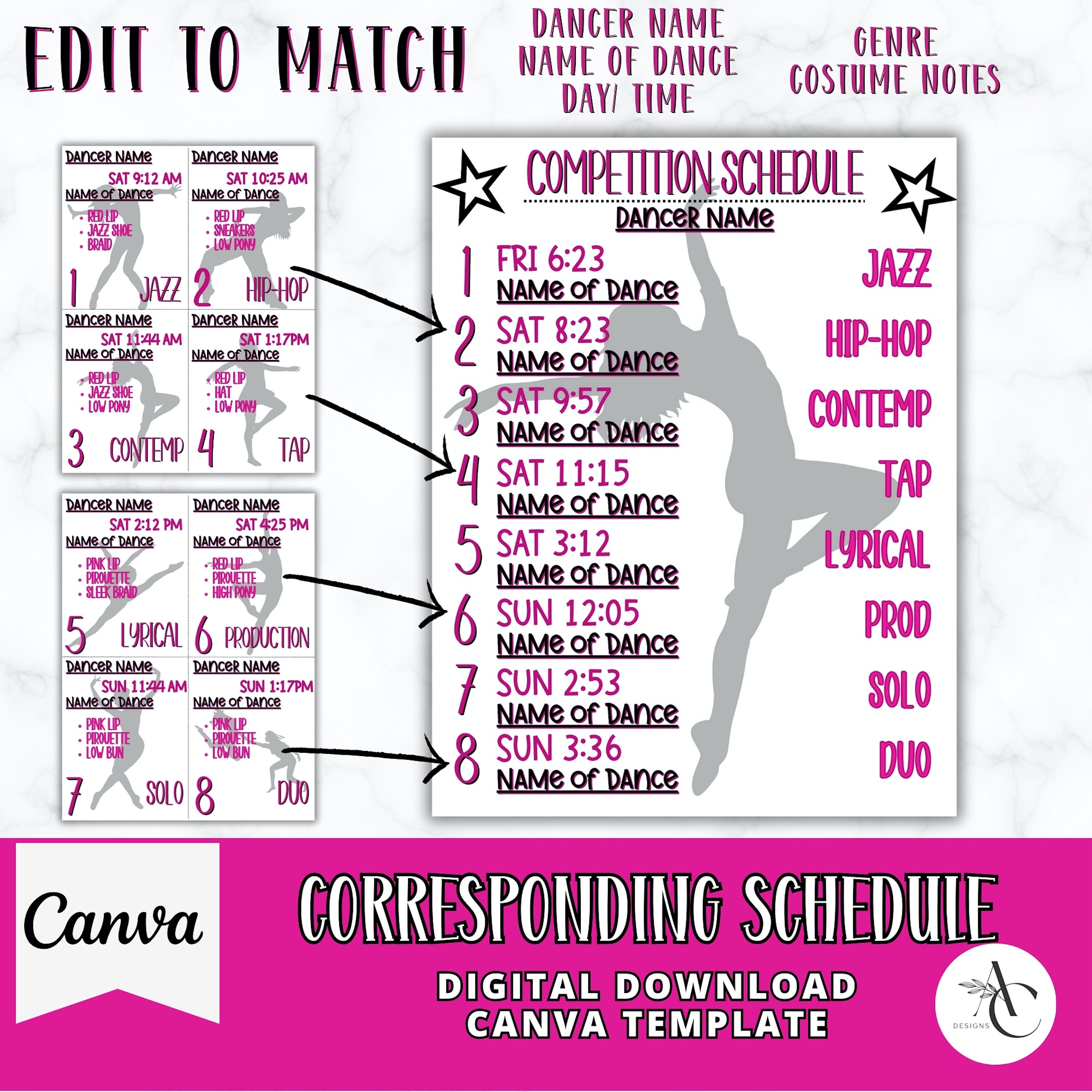 Dance Competition Bundle: Garment Bag Tags, Schedule, Checklists ...