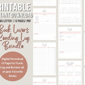 Reading Log Printable Journal, Book Review Journal, Bookshelf Book ...