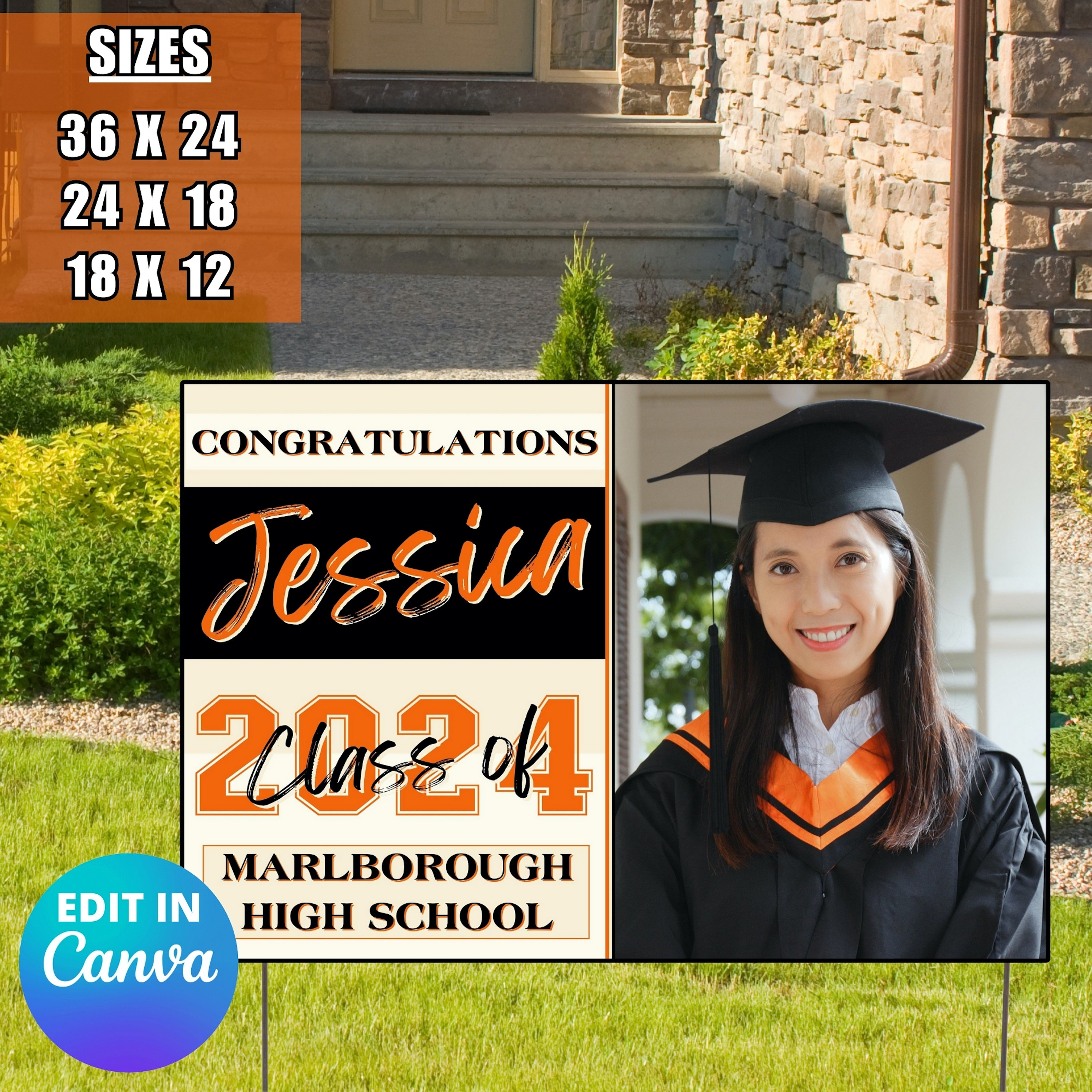 Graduation Yard Sign Canva Template: Class of 2024 Photo (digital ...
