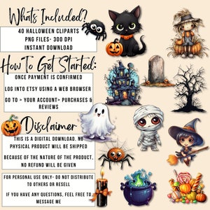 Cute Halloween Clipart, Halloween PNG Bundle, Witch Ghost Skeleton ...