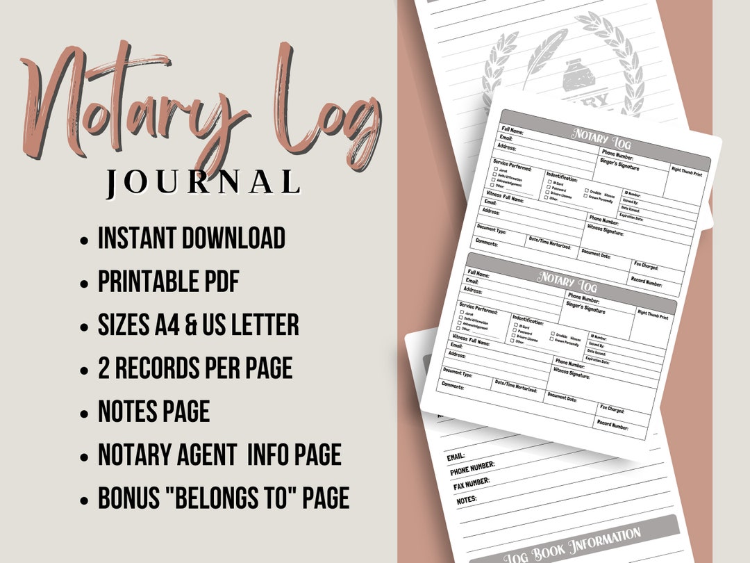 Printable Notary Log Journal for Notary Public Notary Record - Etsy