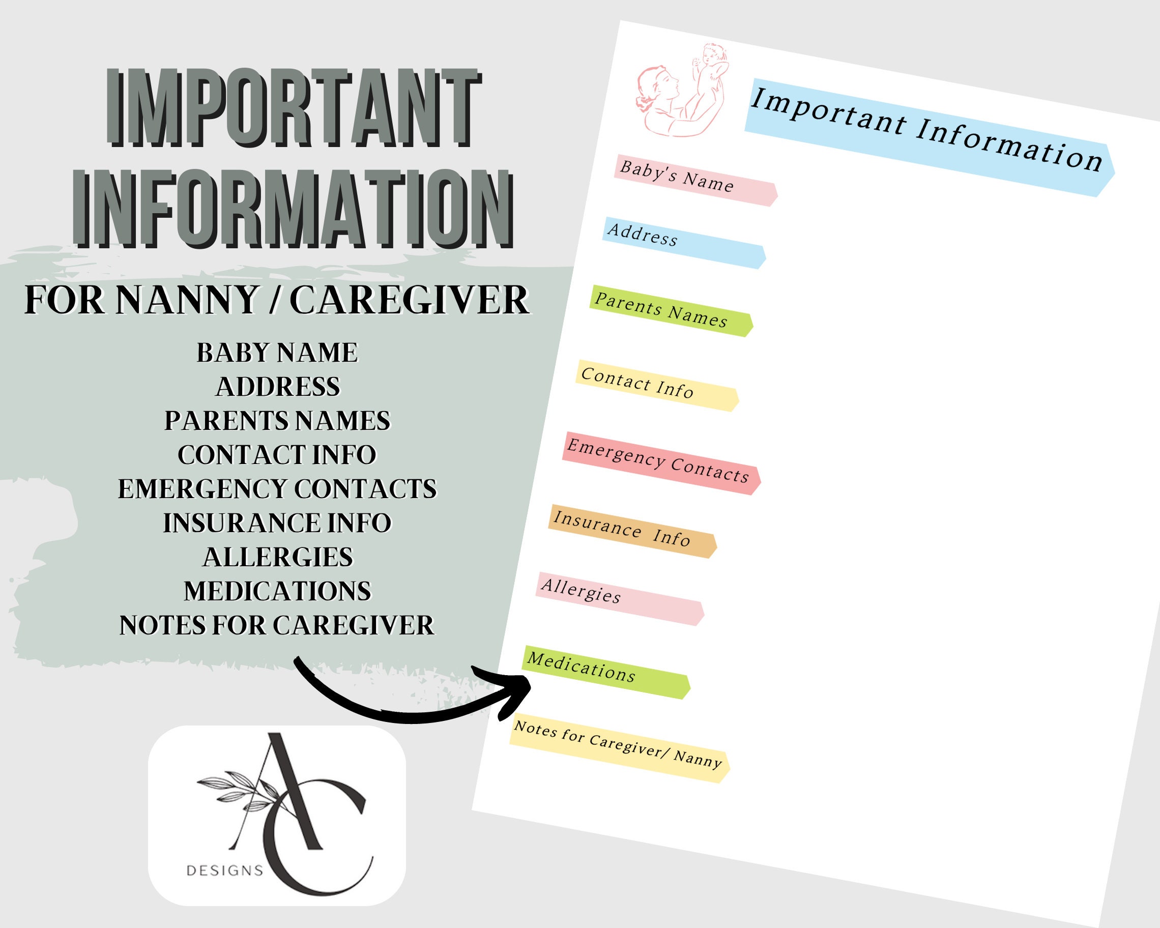 Printable Baby Care Tracker Log for New Mom Nanny or - Etsy