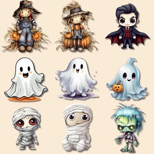 Cute Halloween Clipart, Halloween PNG Bundle, Witch Ghost Skeleton ...