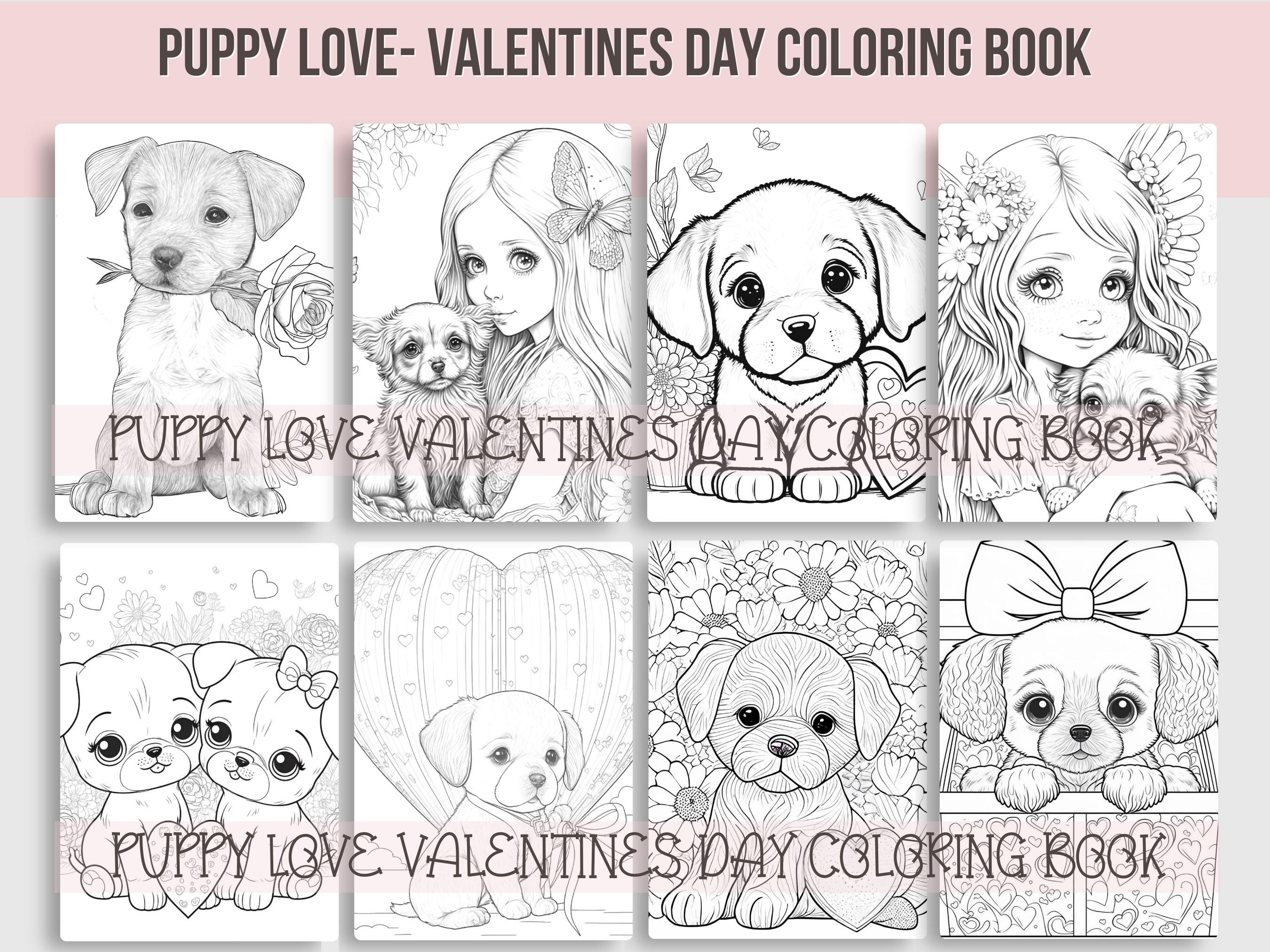 Cute Dogs Printable Coloring Book, Grayscale Coloring Book PDF, Puppies ...