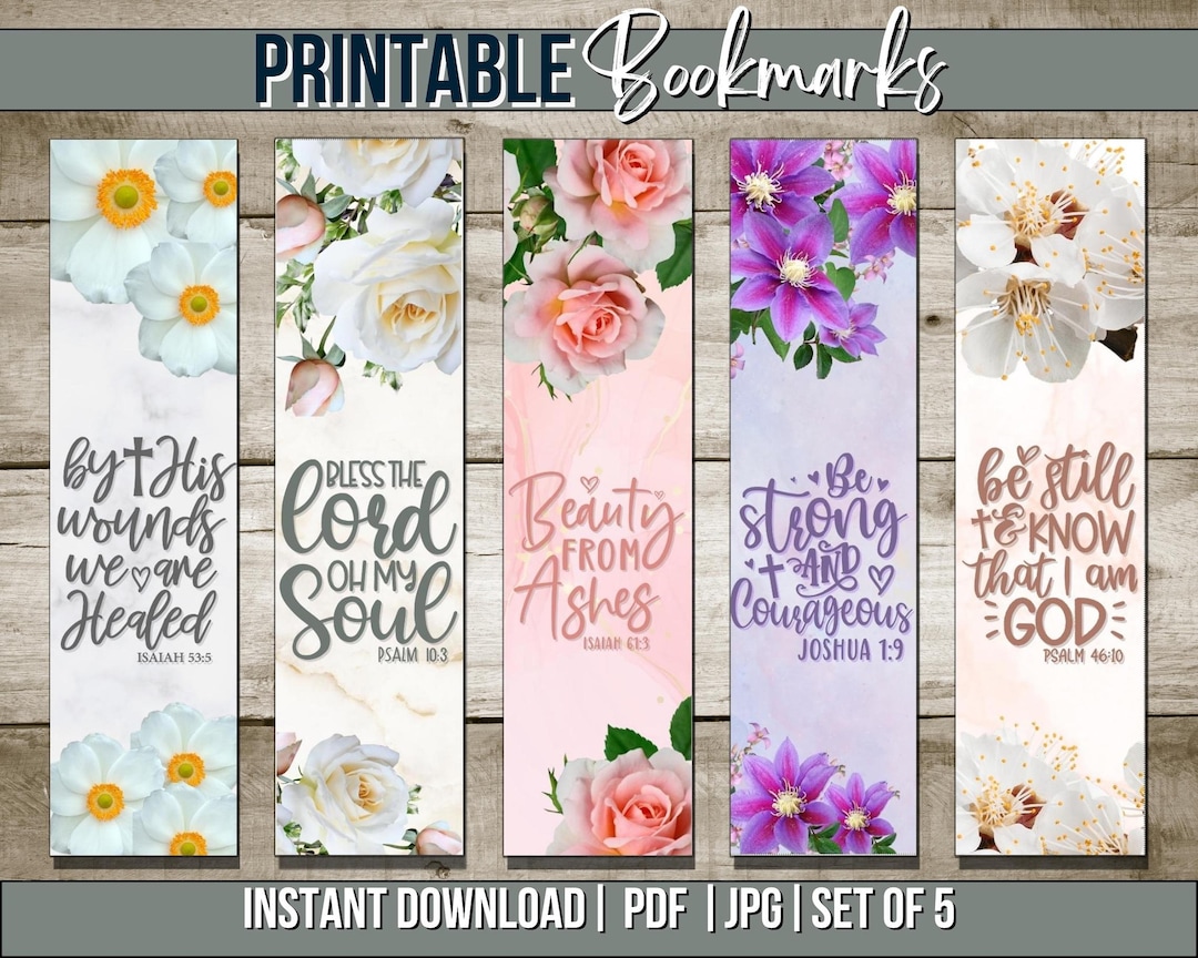 Floral Bible Verse Bookmarks: Scripture Watercolor Set (digital ...