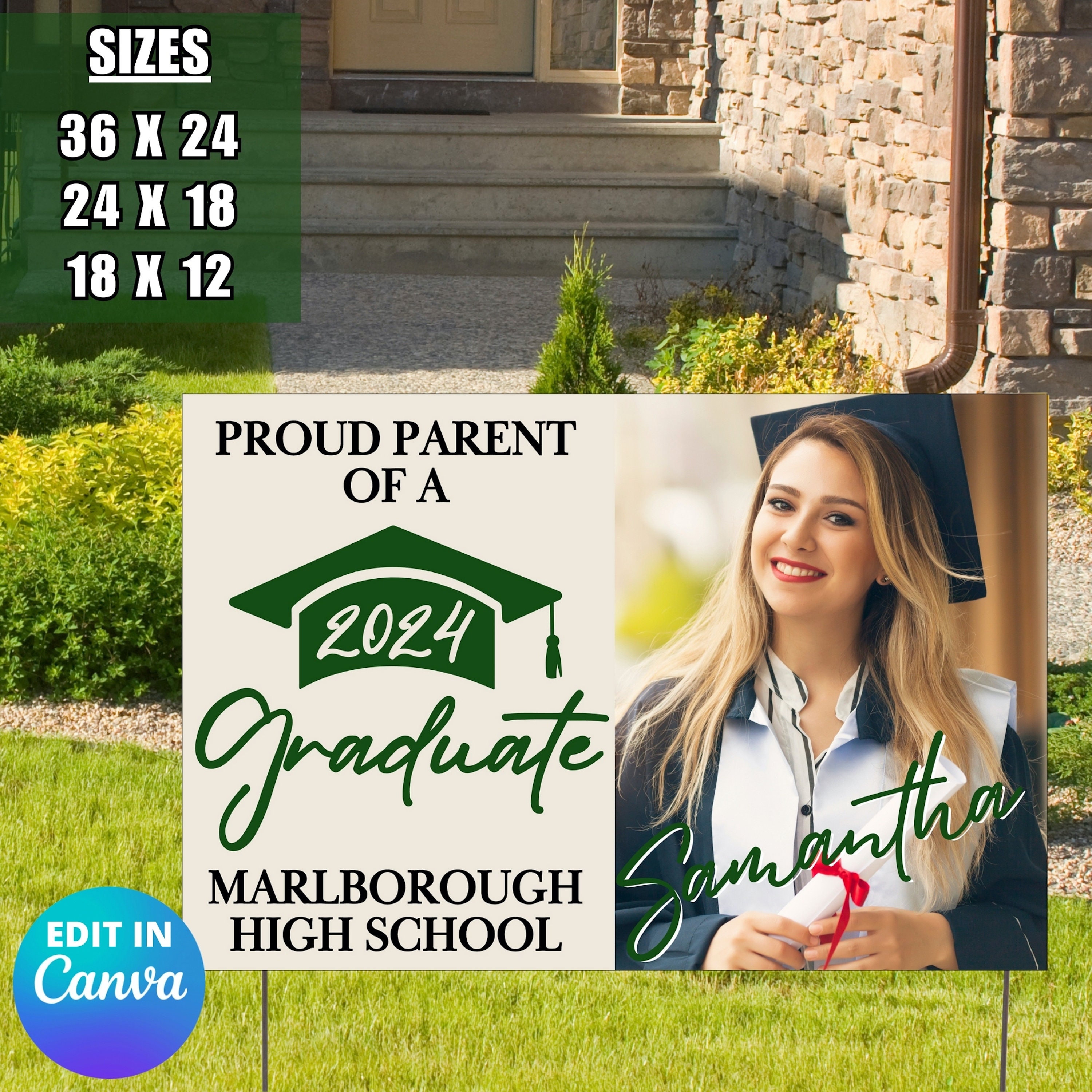 Graduation Yard Sign Canva Template, Class of 2024 Grad Sign, High ...
