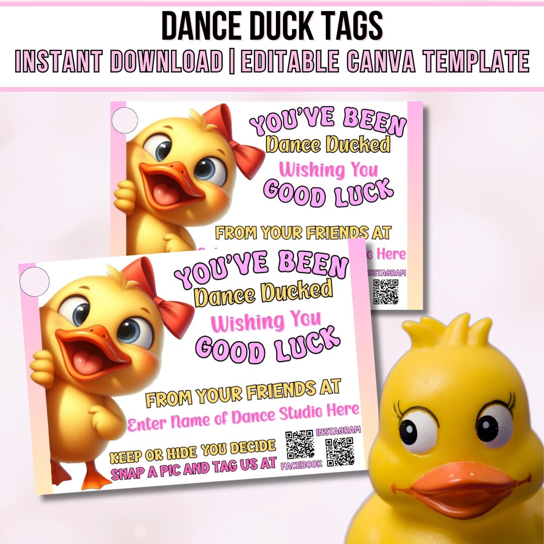 Editable Dance Duck Tag, Cheerleader Good Luck Treat Tag, Dance Team ...