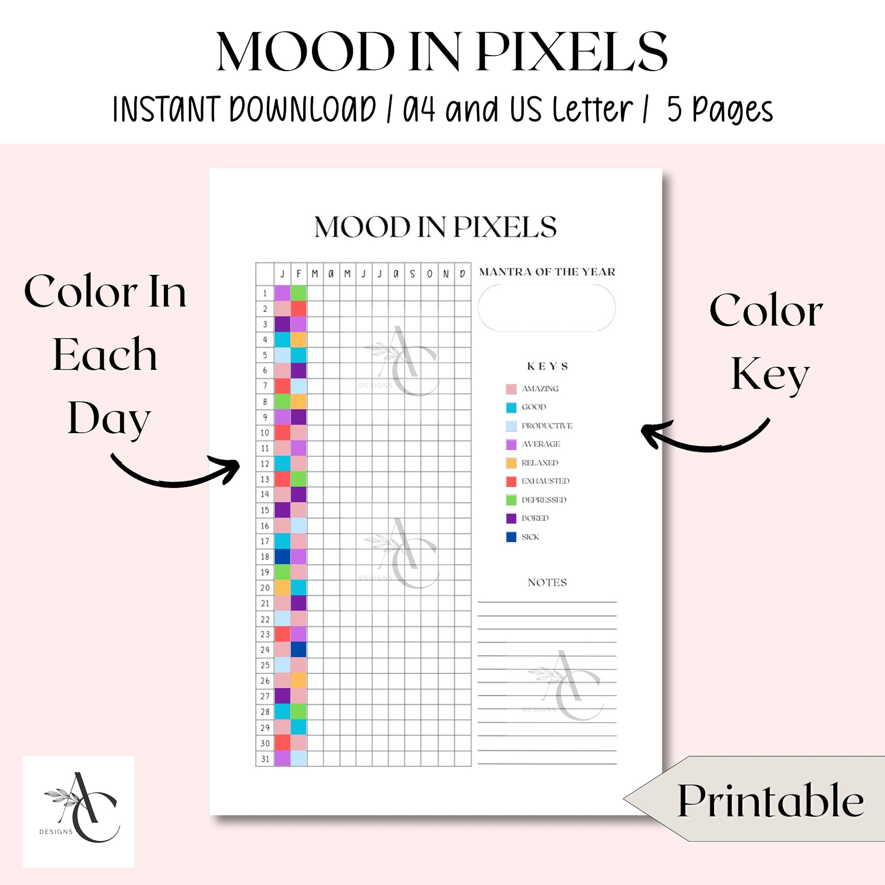Mood Tracker Printable Journal Inserts, Mood Journal Planner Template ...